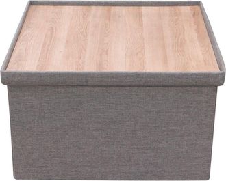 The Home Deco Factory Coffre Pouf Pliable Table Tissu Gris 76x76cm