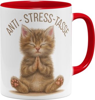OM3 K&auml;tzchen Anti-Stress Kaffee-Tasse mit Spruch - lustige Keramiktasse Namaste-Motiv - Meditation Katze - Keramik Becher - 325ml - Beidseitig Bedruckt - 