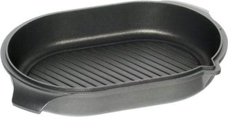 AMT Gastroguss Gußbräterdeckel 42 x 28 cm, 6 cm hoch, auch als Bräter einsetzbar, mit Grillboden, induktionsgeeignet, Lotan Antihaft-Veredelung, Gusspfanne (Aluguss)