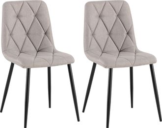 Clp Esszimmerstuhl 2er Set Clairton, Küchenstuhl gepolstert mit gestepptem Bezug, mit schwarzem Metallgestell, bis 150 kg belastbar, Farbe:hellgrau, Mater