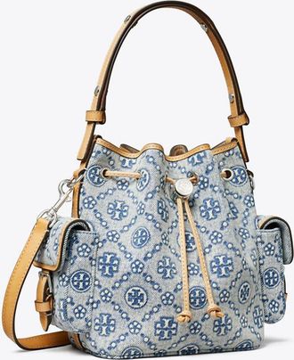 Tory Burch Damen Bucket Bag aus Denim mit T-Monogramm