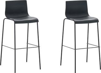Clp Lot 2 Tabourets De Bar Assise en Plastique I Chaise Haute De Bar avec Dossier Et Repose-Pieds I Piètement en Métal, Couleur:Noir, Couleur du Cadre:Noi