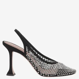 Amina Muaddi Womens Pumps Dolly Crystal Black Suede