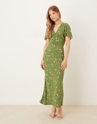 Nobody's Child Faith - Robe rétro mi-longue à noeud - Vert fleuri