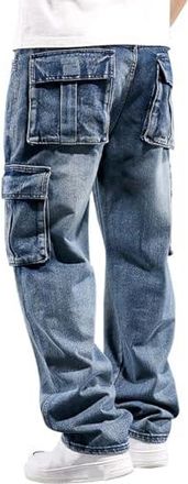 Generic Jean cargo baggy Combat pour homme, pantalon en jean &agrave; jambe large pour homme - Jean Hip Hop Y2K coupe ample avec plusieurs poches &agrave; rabat, pantalon p