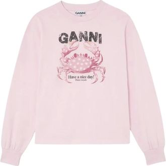 Ganni Femme, Sweatshirts et sweats &agrave; capuche, Rose, Taille: 40 FR Basic Cotton Jersey Long Sleeve