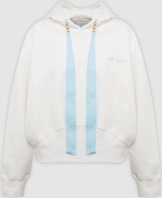 Nessa Hoodie Coton Blanc Bleu