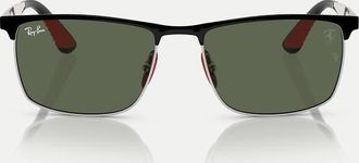 Ray-Ban Rb3726m - Scuderia Ferrari Collection - Lunettes de soleil rectangulaires &agrave; verres verts - Noir sur argent