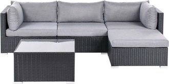 Beliani Gartenm&ouml;bel Set Schwarz Polyrattan und Aluminium 4-Sitzer Garten-Ecksofa Linksseitig mit Kissen Modern Lounge Set Terrasse Outdoor