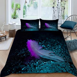 Generic Bunte Federn Bettwäsche 135x200 3D Drucken Wasser Tropfen Bettwäsche-Sets Weiche Kuschelig Mikrofaser Bettbezug mit 2 Kissenbezüge 80x80 cm mit Reißve