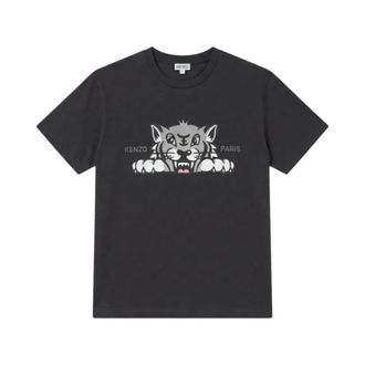 Kenzo Happy Tiger T-Shirt aus bestickter Baumwolle - - Tops - Damen - Schwarzk - M