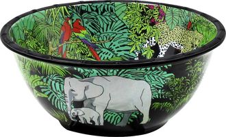 Les Jardins de la Comtesse Tiefe Salatschüssel aus reinem Melamin - Jungle - 3L / Ø 25 cm - Schwarz und Grün - Dekorierte Innen-/Außenschüssel - Fast unzerbrechliches MelARTmine