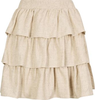 Apricot Linen Blend Ruffle Tiered Mini Skirt