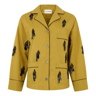 Des_Phemmes DES Phemmes, Femme, Blouses et Chemises, Jaune, Taille: 38 FR Blouse avec cristaux d&eacute;coratifs