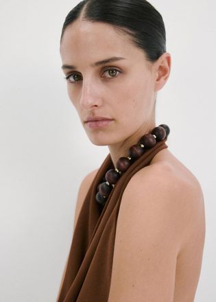 Mango Collier boules bois marron - Femme - Taille unique - MANGO