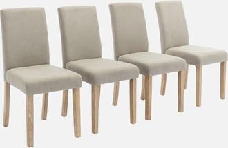 Sweeek Lot de 4 chaises Rita Velours côtelé Pieds en Bois dhévéa cérusé