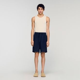 Sandro Short en lin &agrave; taille &eacute;lastiqu&eacute;e