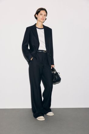 Gerard Darel Pantalon large de tailleur &agrave; fines rayures - MIMI - Noir