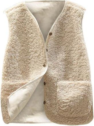 Generic Gilet en polaire pour femme - Col en V - Boutons - Polaire sans manches - Court - Hiver - Veste polaire chaude - Veste dext&eacute;rieur mi-saison - Veste en