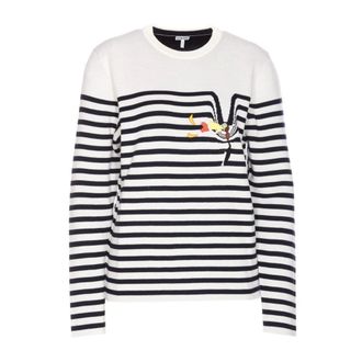 Loewe Homme, Pulls, Blanc, Taille: M Pull Ray&eacute; avec Broderie Pingouin