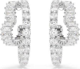 Swarovski Matrix Kreolen Verschiedene Schliffe, Herz, Wei&szlig;, Rhodiniert