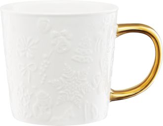 Ambition Kaffeetasse Wintermotiv gepr&auml;gt 380 ml Frosty Weihnachtstasse aus Porzellan wei&szlig; goldfarbe