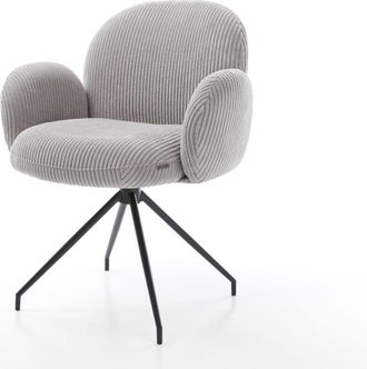 DELIFE Drehstuhl Nube-Flex mit Armlehnen Cord Silbergrau Kreuzgestell konisch Schwarz 180° drehbar Taschenfederkern, Esszimmerstühle