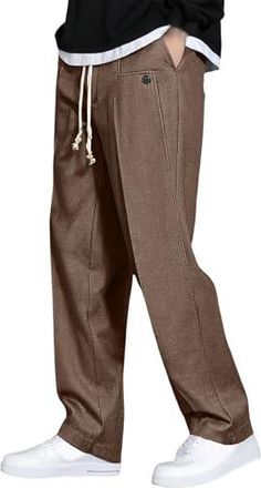 Generic Pantalon de surv&ecirc;tement pour homme, pantalon de jogging pour homme, jambe droite, ourlet ouvert, pantalon de jogging baggy, taille &eacute;lastique, cordon d