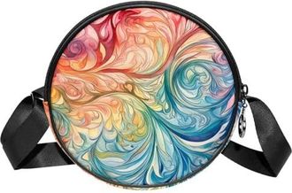 Generic Petit sac &agrave; bandouli&egrave;re circulaire pour femme, petit sac &agrave; bandouli&egrave;re avec fermeture &eacute;clair, bretelles r&eacute;glables, sac &agrave; main rond d&eacute;contract&eacute; pour fe