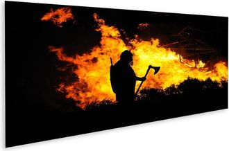 Islandburner Bild auf Leinwand Ein Wikinger im Brennenden Gebäude Bilder Wandbilder Poster