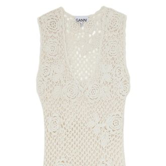Ganni Crocheted Floral Dress - Beige