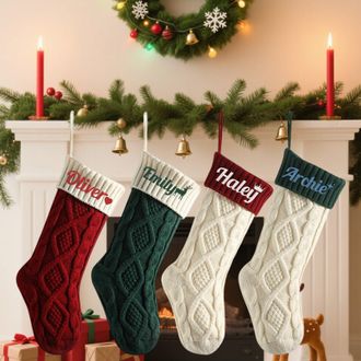 Generic Große Weihnachtsstrümpfe mit besticktem Namen, gestrickt, personalisierter Namen, großer gestrickter Weihnachtskamin, hängende Strumpf für Kamin, Trep