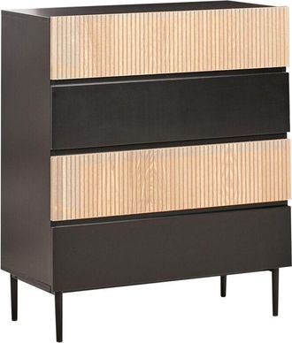Beliani 4-Schubladen-Kommode Schwarz mdf Naturfarbene Esche Gerippte Front Wohnzimmer Schlafzimmer Moderne Aufbewahrung
