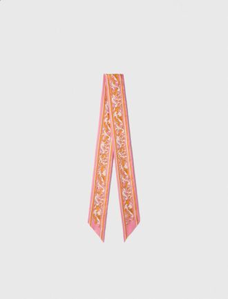 Maje Foulard Ruban 90x5cm Imprim&eacute; Fleurs - Rose - Maje