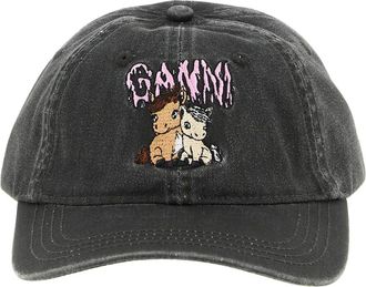 Ganni Femme, Accessoires, Noir, Taille: ONE Size Casquette en toile de coton d&eacute;lav&eacute;e