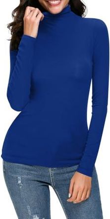 Generic Chemise de base thermique pour femme - T-shirt doux &agrave; manches longues - Haut confortable pour lautomne et lhiver - Cadeau de No&euml;l, bleu, L