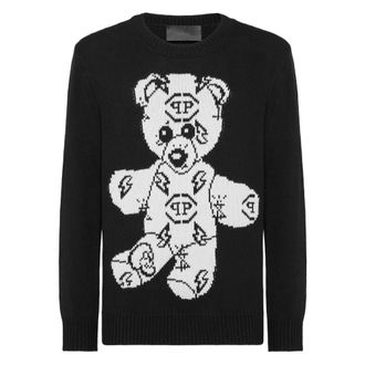Philipp Plein Pullover Rundhals Teddy - - Knitwear - Herren - Schwarzk - L
