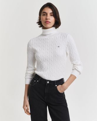 GANT Damen Zopfstrick Rollkragenpullover aus Stretch-Baumwolle (XXXL) EGGSHELL