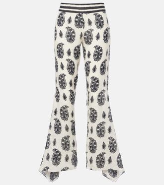 Johanna Ortiz Pantalon ample en lin &agrave; imprim&eacute;
