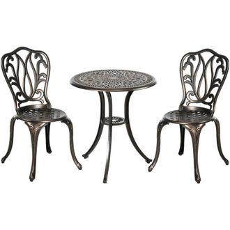 OUTSUNNY Ensemble salon de jardin 2 places avec table ronde style r&eacute;tro fonte alu effet bronze antique