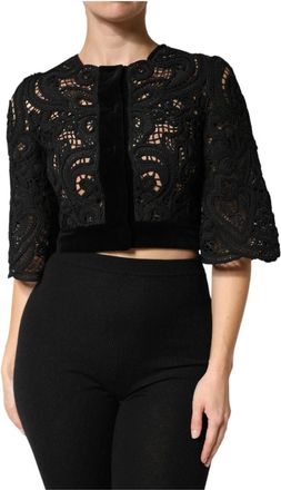Dolce & Gabbana Femme, Blouses et Chemises, Noir, Taille: 32 FR Floral Lace Cropped Coat