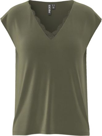 Pieces Pckamala Lace V-Neck Tee JRS Fc Bc