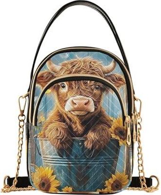 Mnsruu Sac à bandoulière pour femme, motif vache des Highlands, tournesol, vieux seau, sac à main, petit sac à bandoulière avec sangle réglable