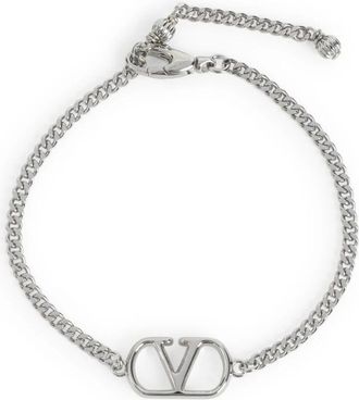 Valentino Garavani Homme, Accessoires, Gris, Taille: ONE Size Logo Plaque Chain Bracelet