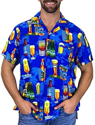 V.H.O. Funky Chemise-Hawaienne, Manche-Courte, Beerbottle, Bleu, XXL