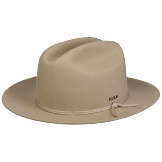 Stetson Chapeau Western Ten Sleep Homme - de Cowboy en Feutre Laine Rodeo avec Ruban Gros Grain Automne-Hiver Automne Hiver - L (58-59 cm) Beige