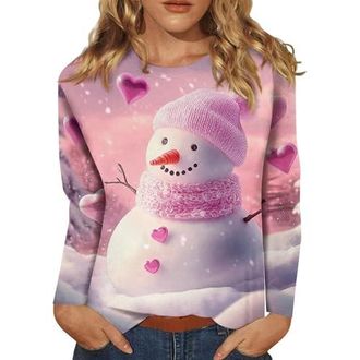 Generic Pull de Noël amusant pour femme à manches longues avec imprimés festifs, coupe ample, confortable, tenue de Noël tendance, 138- Rose, 3XL