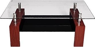 Dmora Moderner Couchtisch, Platte aus gehärtetem Glas, Couchtisch mit Ablage, 110x60h45 cm, Farbe Braun