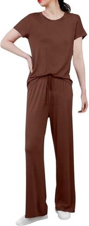 Generic V&ecirc;tements de sport 2 pi&egrave;ces pour femme 2026 automne 2026 Pull &agrave; manches longues et pantalon long Ensemble de jogging pour femme, caf&eacute;, XXL