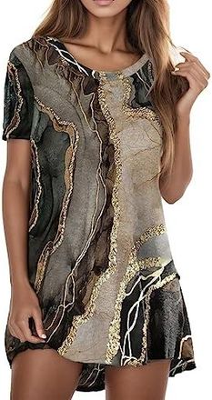 Generic T-shirt femme grandes tailles T-shirt d&eacute;t&eacute; pour femme avec imprim&eacute; mode manches courtes haut chemisier col rond design pour look d&eacute;contract&eacute; tendance 